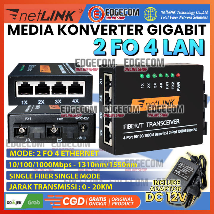 Media Konverter Gigabit 2 FO 4 LAN 10/100/1000M Fiber Optic FO SC Converter RJ45 Switch | Lazada ...