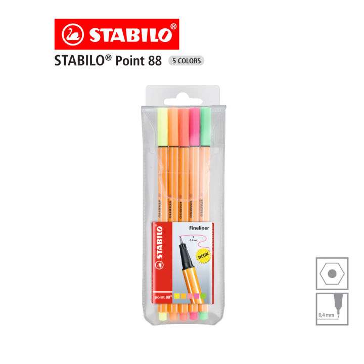 STABILO Point 88 Fibre-Tip Pen Neon Set ปากกาหัวเข็ม ชุด 5 สี(Yellow ...