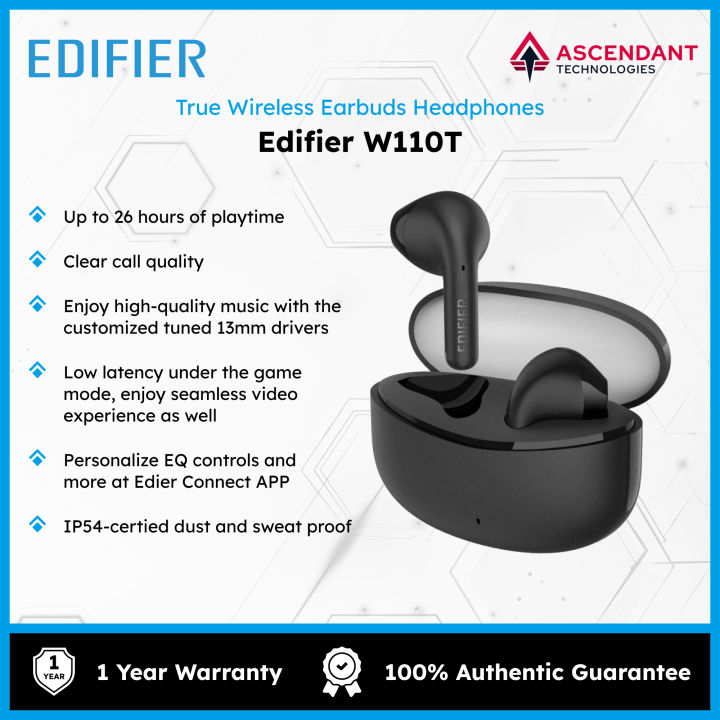 Edifier W110T True Wireless Earbuds Headphones | Enhanced Comfort | 26 ...