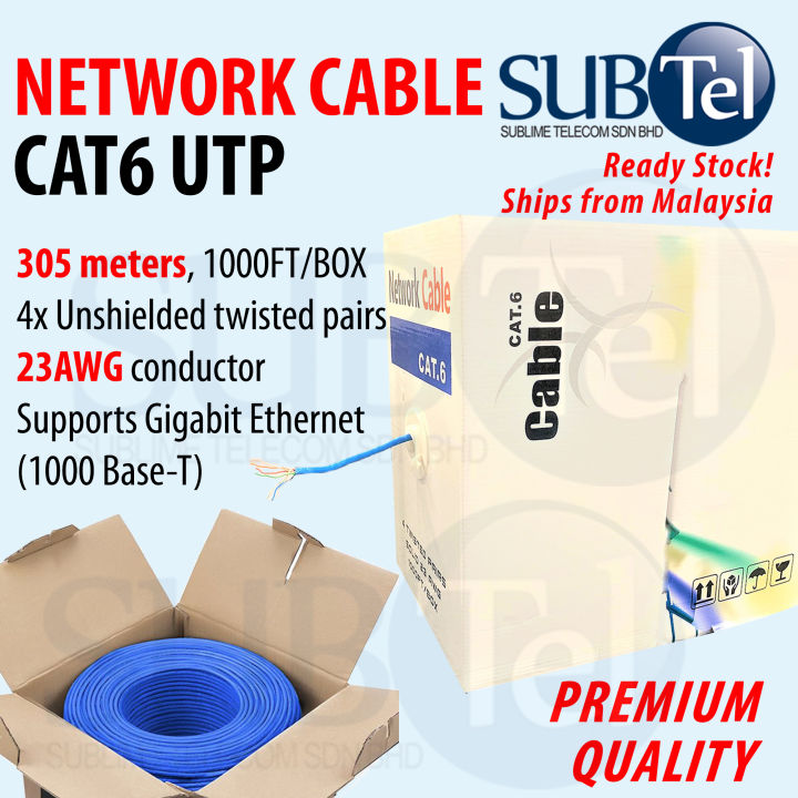 SenTec CAT6 UTP Unshielded Network Cable 305m Solid Ethernet LAN Blue ...