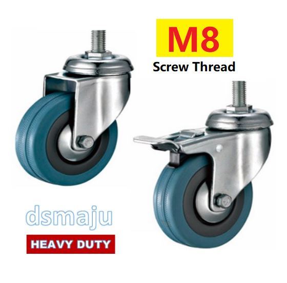2 Inch M8 Screw Thread Grey Rubber Wheel M8 Stem 8mm Screw Roller ...
