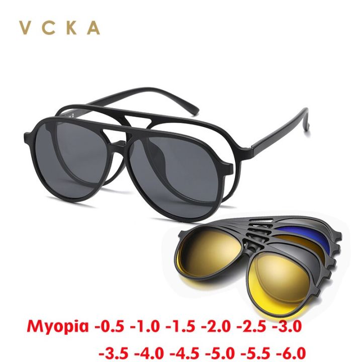 1 Vcka 6 In1 Pilot Polarized Myopia Sunglasses Magnetic Men Women