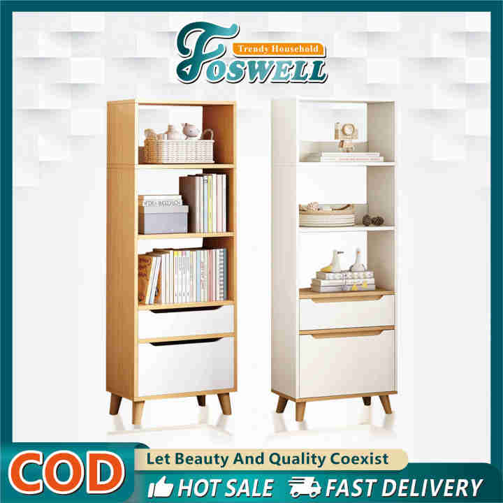 FOSWELL Bookcase Bookshelf With Drawers Living Room Storage Cabinet ...