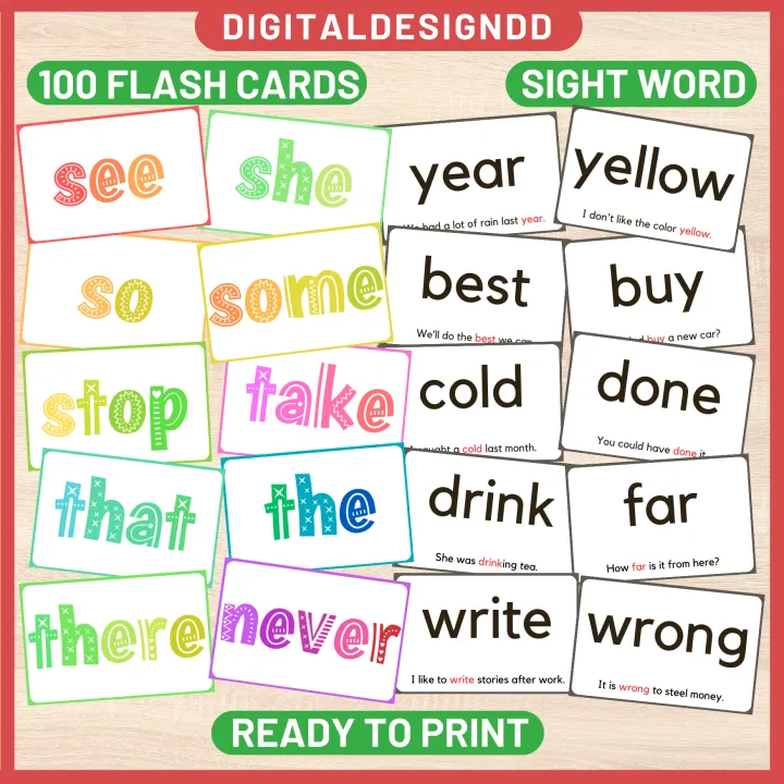 Sight Words Digital PDF Flash cards Kindergarten Homeschool Printable ...