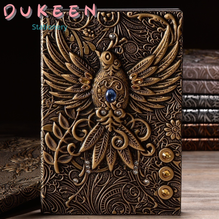 DUKEEN Fashion Vintage Embossed Leather Printing Travel Diary Notebook ...