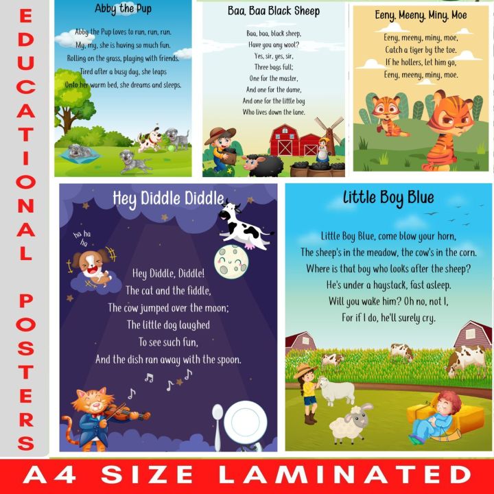 Nursery Rhymes: Educational Wall Chart & Kids Learning Materials - A4 ...