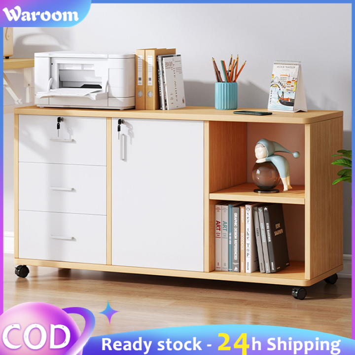 WAROOM【Lock & Wheels】 Office File Cabinet With Lock Wooden Lockable ...