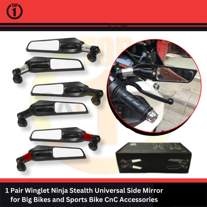 1 Pair Winglet Ninja Stealth Universal Side Mirror for Honda and Yamaha ...