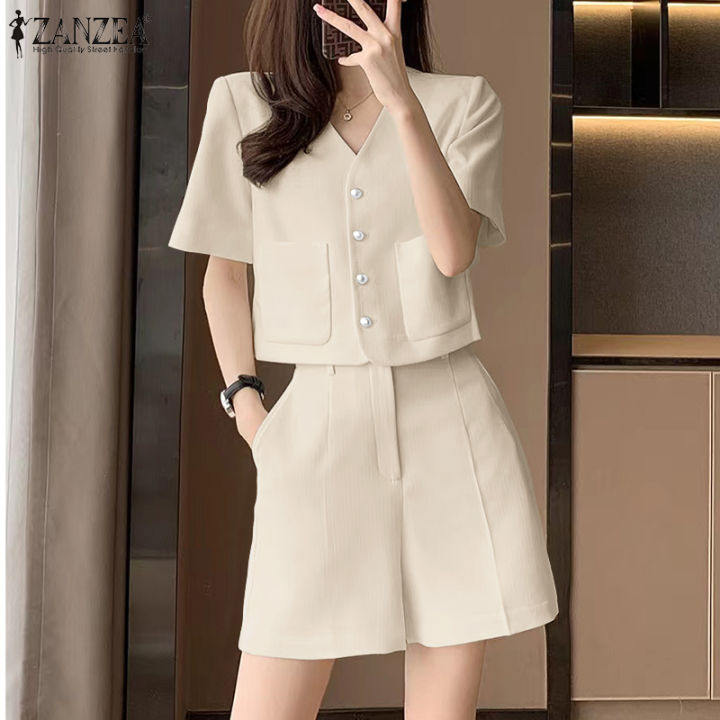 Zanzea Korean Style Womens Sets Commute Office V Neck Short Sleeve