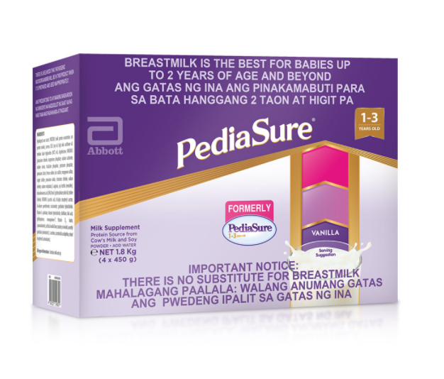 PediaSure 1-3 Vanilla 1.8kg / 1800g (1-3 y.o) (4x450g) (exp: MAY 2024) | Lazada PH