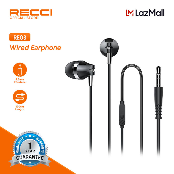 RECCI RE03 Wired Earphone, 3.5mm Interface HD Sound Quality, Multi compatible with different ...