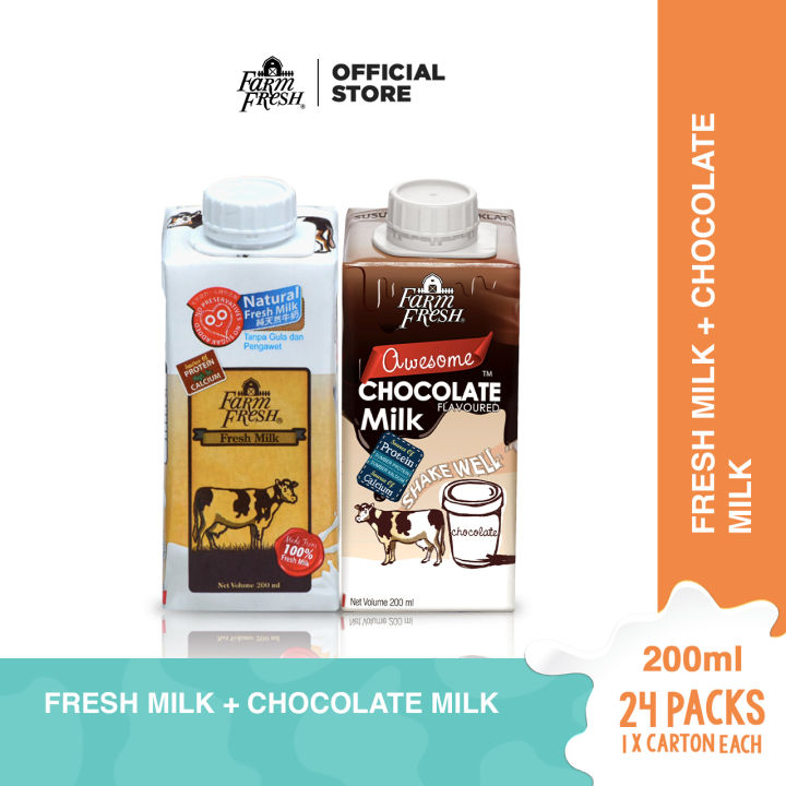 Farm Fresh UHT Fresh Milk 200ml x 24 Packs + Farm Fresh UHT Chocolate Milk 200ml x 24 Packs | Lazada
