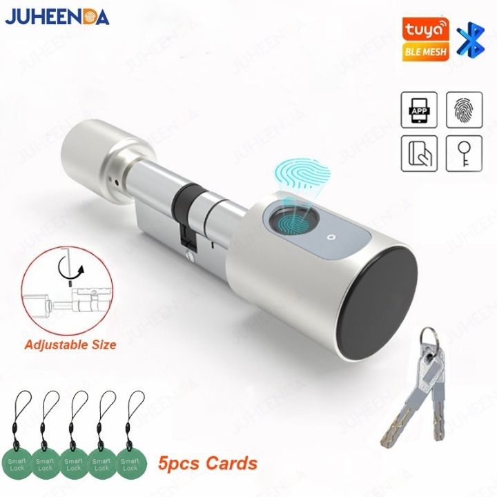 Adjustable Euro Cylinder Smart Lock Tuya BLE Fingerprint IC Card Keys ...