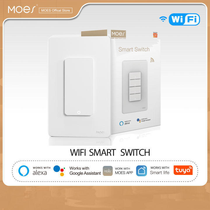 MOES Tuya Wi-Fi Smart Light Switch US Single Pole Push Button Wall ...