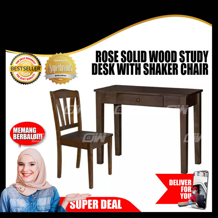 ROSE SOLID WOOD STUDY DESK 3 FEET WITH SHAKER CHAIR / STUDY TABLE SET ...
