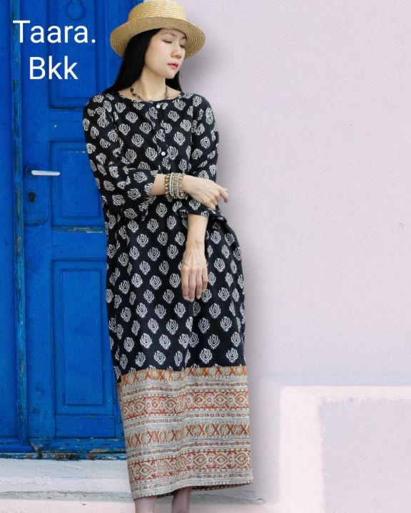 Dipty Dress เดรสผ้าบล็อคอินเดียไซส์ M/L | Lazada.co.th