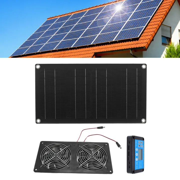 6 Inch Double Exhaust Fans 20W Solar Panel Powered Ventilation Fan with ...