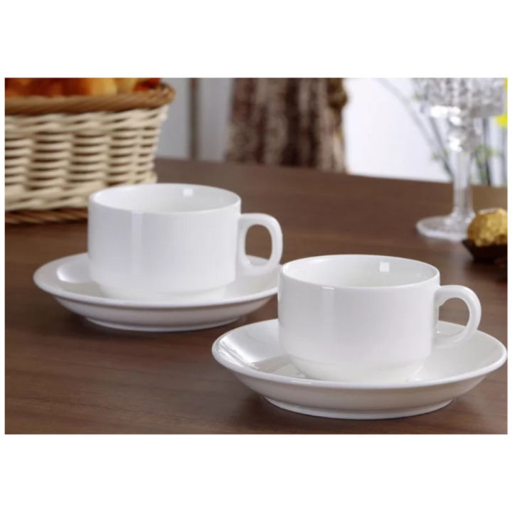 6 Set White Ceramic Cup And Saucer Set Cawan Kopi Teh Putih Hotel Coffee Tea Cafe Restaurant High