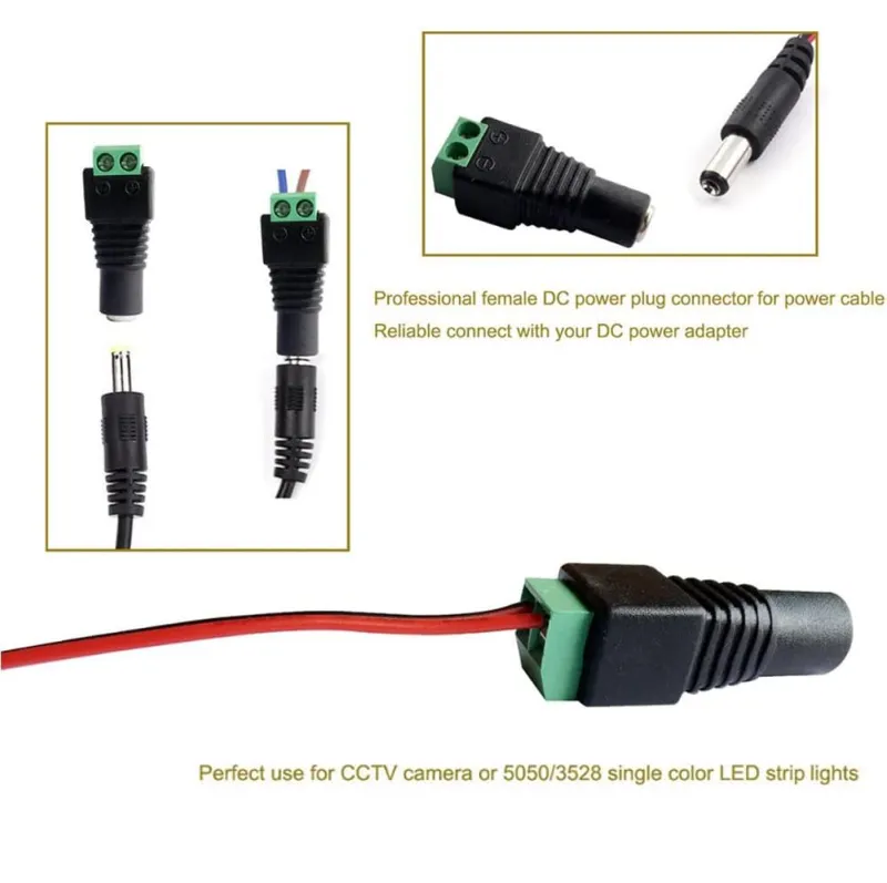 12V DC Male & Female Power Balun plug Connector 5.5×2.1 DC Jack ...