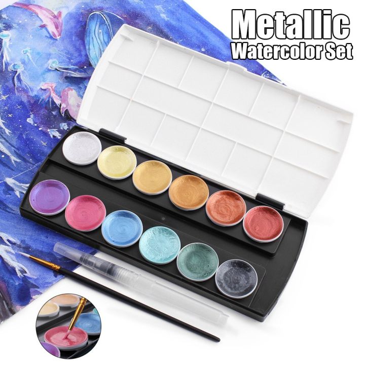 Metallic Watercolor Set 12 Colors Pearlescent Solid Watercolor Pigment ...