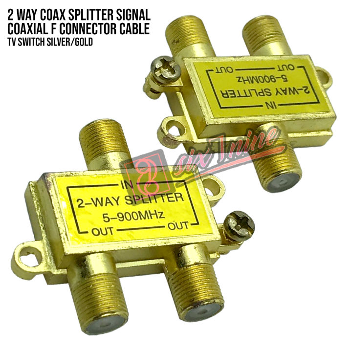 2 Way Coax Splitter Signal Coaxial F Connector Cable TV Switch (Silver ...