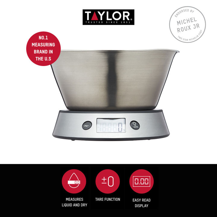 Taylor Pro Digital Kitchen Food Scales With Removable Bowl Stainless ...