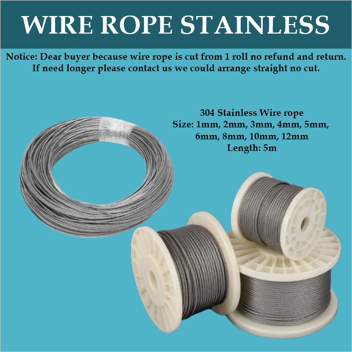 Mago Lifting Machinery III 5 Meters 1mm-12mm Dia 304 Stainless Steel Wire Rope Cable Clip Silver ...