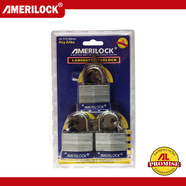 AMERILOCK 3 Pieces Laminated Padlock for Gate 40mm Short Shackle with 3 ...