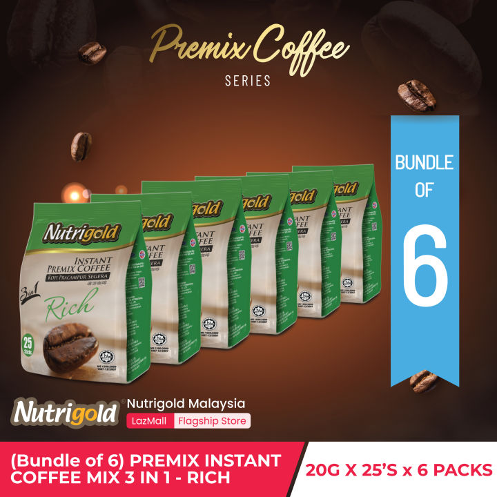 [Bundle of 6] NUTRIGOLD Premix Instant Coffee Mix 3 in 1 - Rich (20g x ...