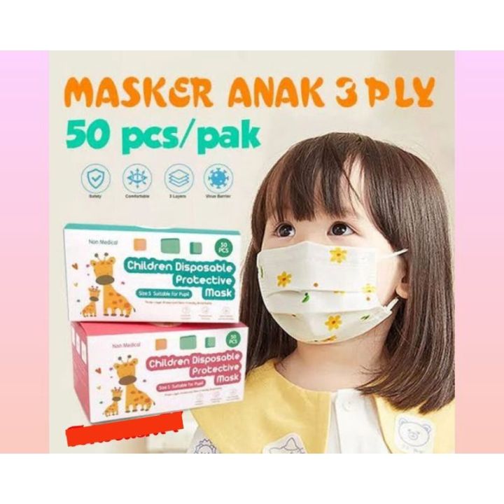 Abee Pr-866 (Box Isi 50 Pcs) Masker 3ply Motif lucu anak laki perempuan unisex | Lazada Indonesia