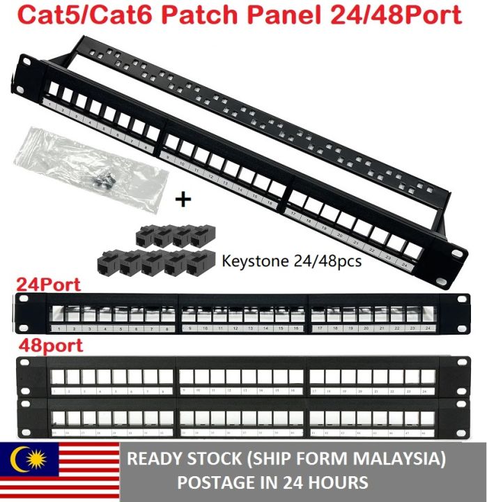 Cat5/Cat6 24/48 Port Blank Keystone Patch Panel – 19 Inches High ...