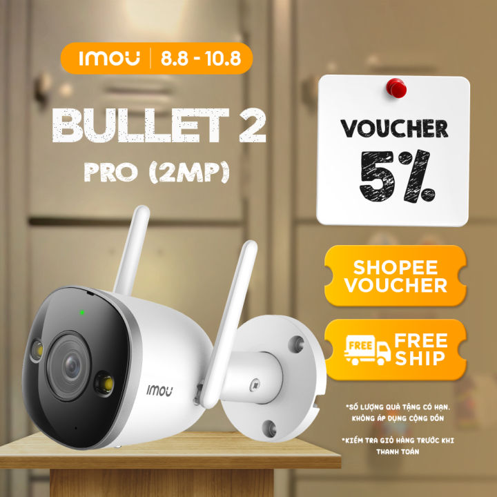 Camera Wifi ngoài trời Imou Bullet 2 pro (2MP) I IPC-F26FEP I Tích hợp đèn còi I Đàm thoại 2 ...