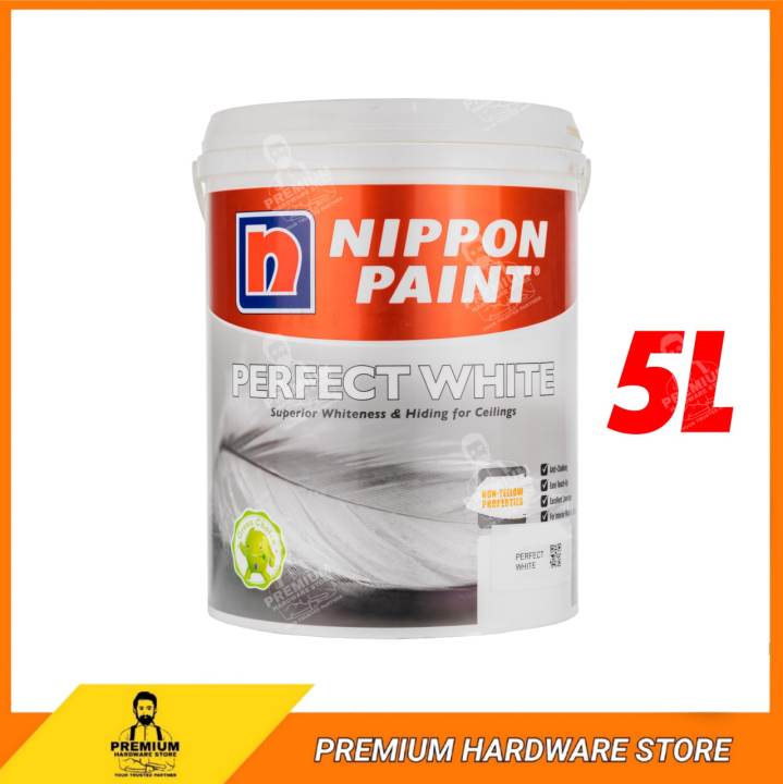 NIPPON PAINT Perfect White 5 Liter Interior Matt Finishing Ceiling Wall ...