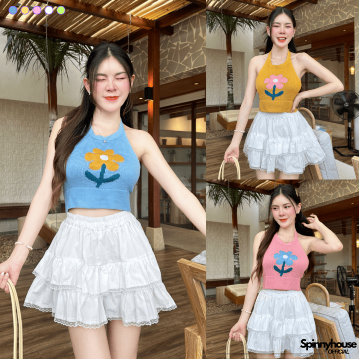 🌈SpinnyHouse🌈เสื้อผูกคอลายดอก ใส่เที่ยวทะเล สาวอวบใส่ได้ 🐰 ผูกคอผูกช่วงอก ผ้าไหมพรมทอยืดตามตัว ...