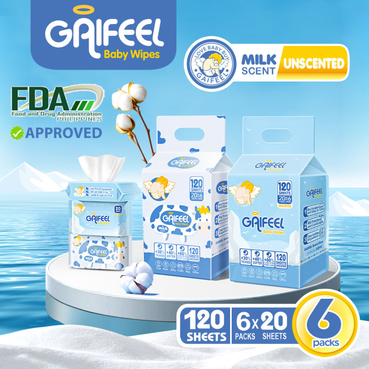 GAIFEEL MINI Baby Wipes 20 Sheets 1 Pack Unscented Milk Scent Wet Wipes ...