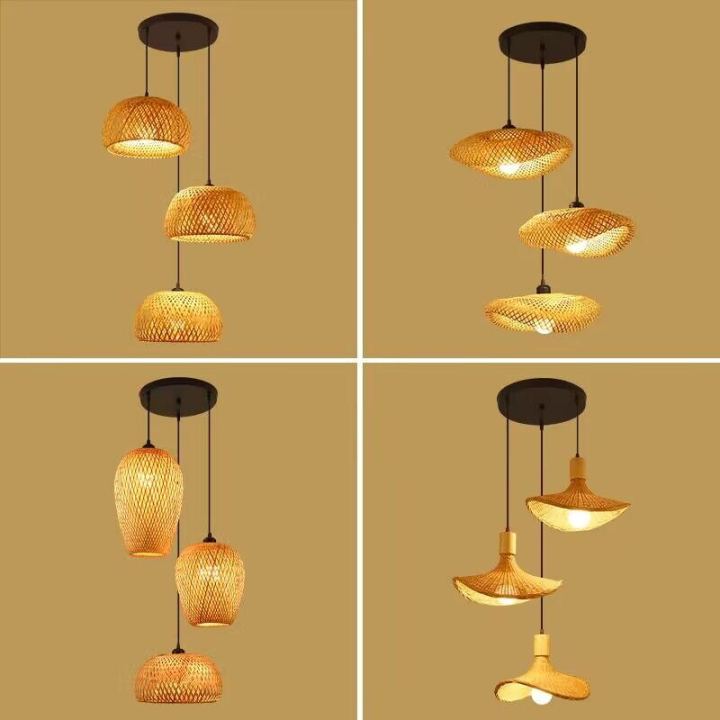 Bamboo Woven Chandelier 3 Lights Bamboo Woven Shade Living Room Bar ...