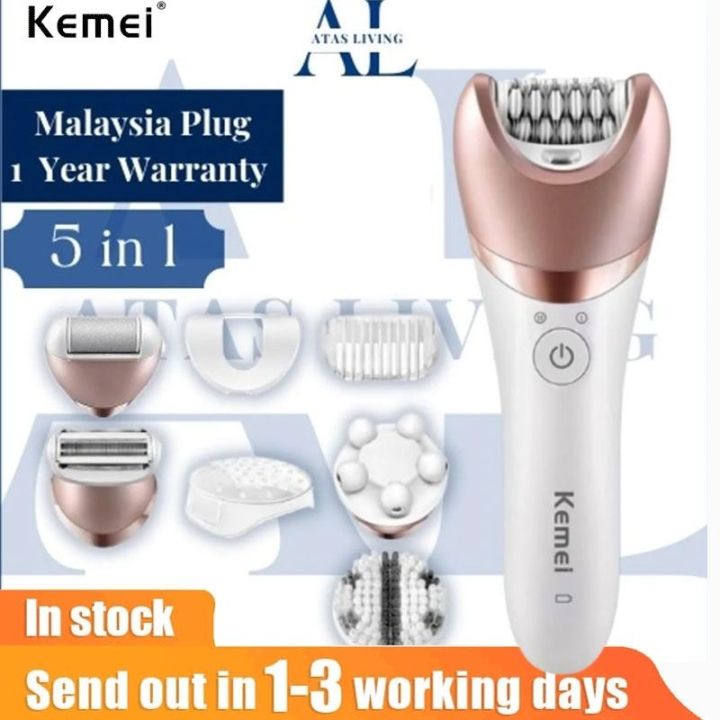 KEMEI KM-8001 Electric Women Epilator Hair Removal Trimmer 5 in 1 ...