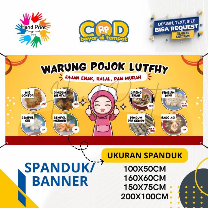 Cetak Spanduk Banner Warung Pojok Lutfhy Kuning MMT Spanduk Custom ...