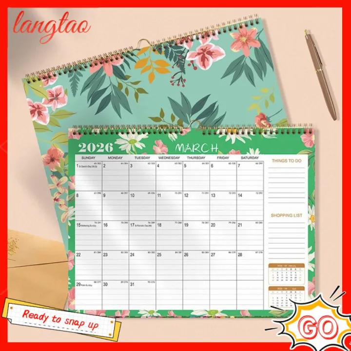 LANGTAO Large Date Blocks 2026 Wall Calendar English Version Floral ...