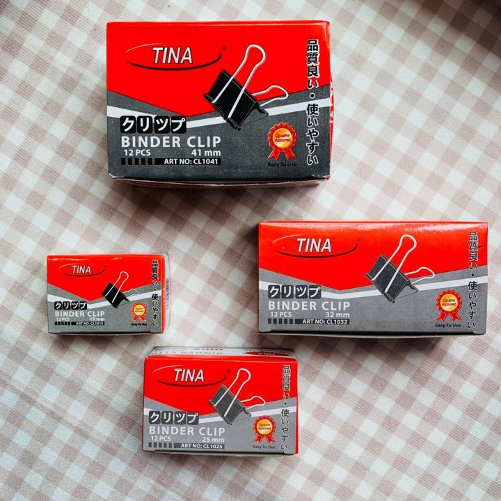 Tina Binder Clips (19mm, 25mm, 32mm, 41mm, 51mm) 12`s/Box CL1019/CL1025 ...
