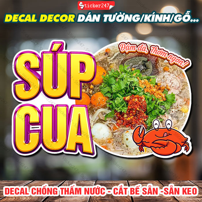 Decal Súp Cua trang trí quán – Sticker Súp Cua , Decal dán tường, tủ ...
