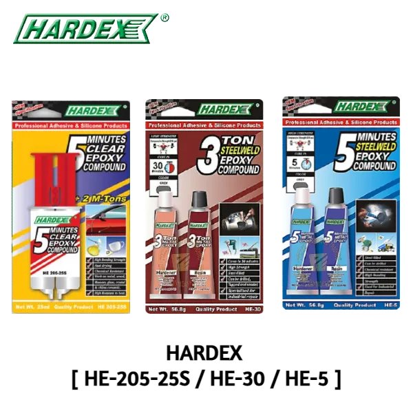 HARDEX - [ HE-5 / HE-205-25S / HE-30 ] 5 Minutes Steelweld/Clear Epoxy ...