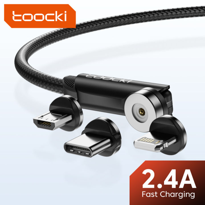 Toocki 540° Rotatable 3-in-1 Magnetic Cable 3A Fast Charging Micro USB ...