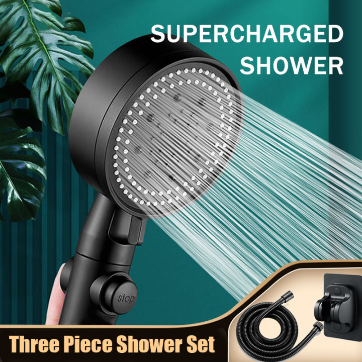3 in 1 Black Shower Head Set With Hose Set High Pressure Bathroom ...