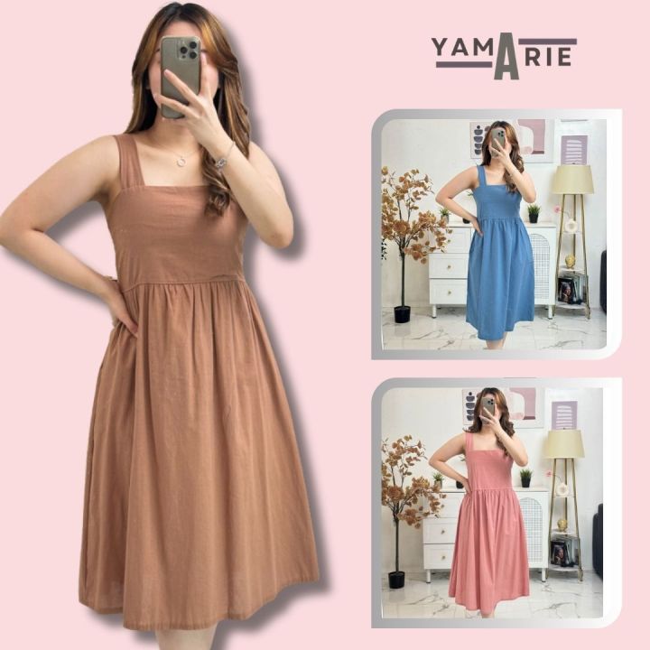 Yamari.Ph Roxanne Casual Back Smocking Linen Maxi Dress | Lazada PH