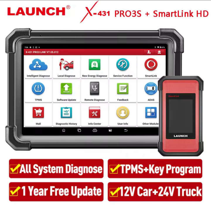 Launch x-431 Pro3s+ smarlink HD for 12-24v complete set wifi bluetooth diagnostic scanner (2in1 ...