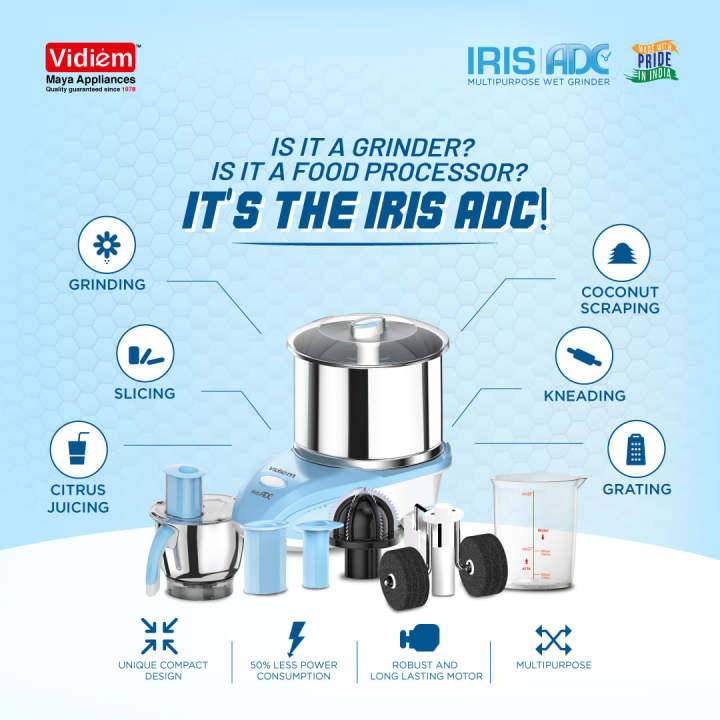 Vidiem IRIS ADC Heavy Duty Wet Grinder With Food Processor | Lazada