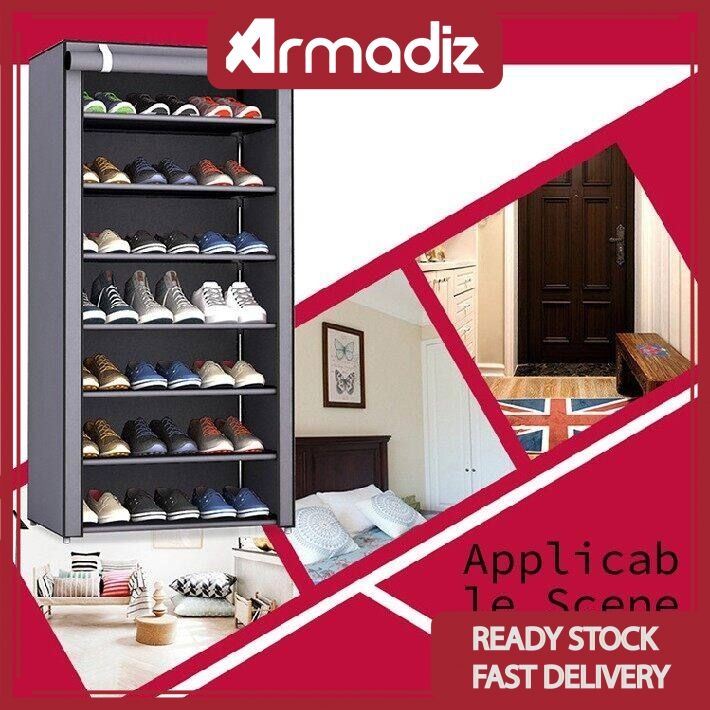 AMZ Shoe Rack 3/4/5/7 Tiers Shoe Rack With Cover Dust Proof Steel Frame ...