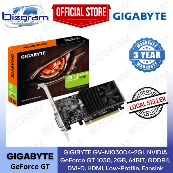 GIGIBYTE NVIDIA GeForce GT 1030, 2GB, 64BIT, GDDR4, DVI-D, HDMI, Low ...