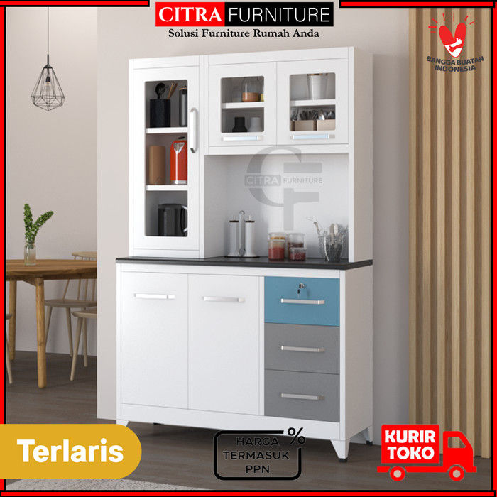 [ SHUMO ] Lemari Dapur 3 Pintu Minimalis Besi | Kabinet Rak Piring Besi ...